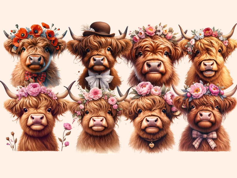Highland Cows Clipart 20 PNG Highland Cattle Graphics, Cute Mountain ...