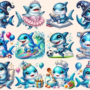 Baby Sharks (P2) Clipart - 25 PNG Cute Shark Illustrations, Adorable ...