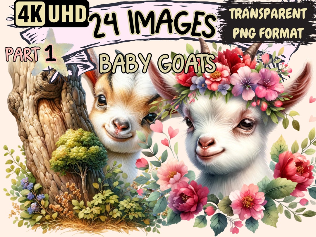 Baby Goats Clipart - 24 PNG Adorable Goat Graphics, Farm Printables ...
