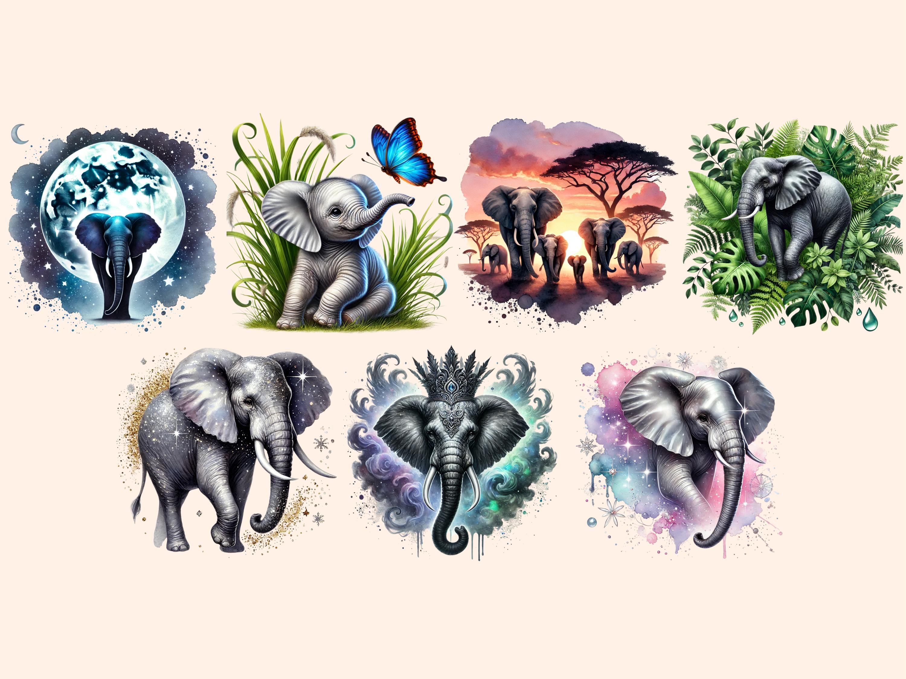 Elephants (P3) Clipart - 20 PNG Cute Elephant Graphics, Adorable Animal ...