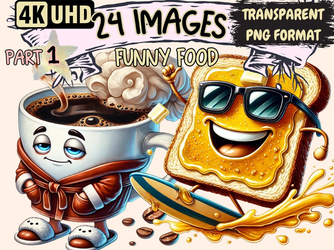 Funny Food Clipart - 24 PNG Quirky and Playful Food Illustrations, Cute ...