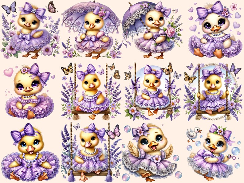 Girl Ducks Clipart: Adorable PNG Graphics (digital Download) - Etsy