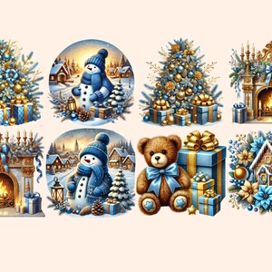 Blue Christmas Clipart – 32 Winter Holiday PNG Illustrations (digital ...