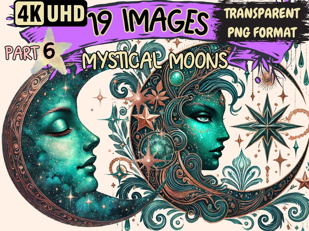 Mystical Moons (P6) Clipart - 19 PNG Enigmatic Moon Graphics, Celestial ...