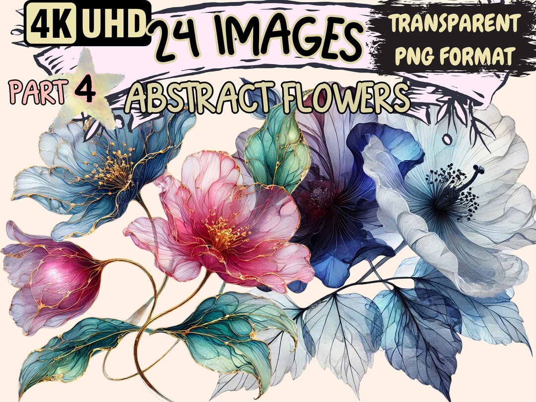 Abstract Flowers (P4) Clipart - 24 PNG Artistic Floral Graphics, Modern ...