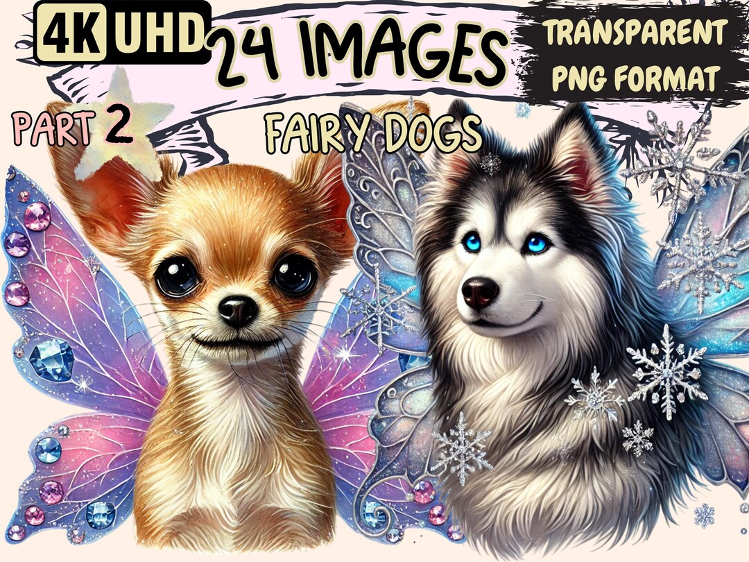 Fairy Dogs P2 Clipart 24 PNG Magical Dog Graphics, Fantasy Pet ...