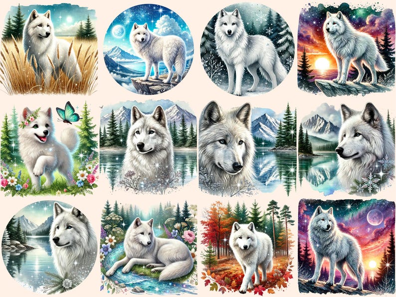White Wolves Clipart – Arctic Wildlife PNG Illustrations (digital ...