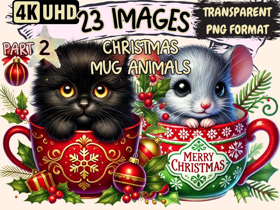 Christmas Mug Animals (P2) Clipart - 23 PNG Animal Illustrations in ...