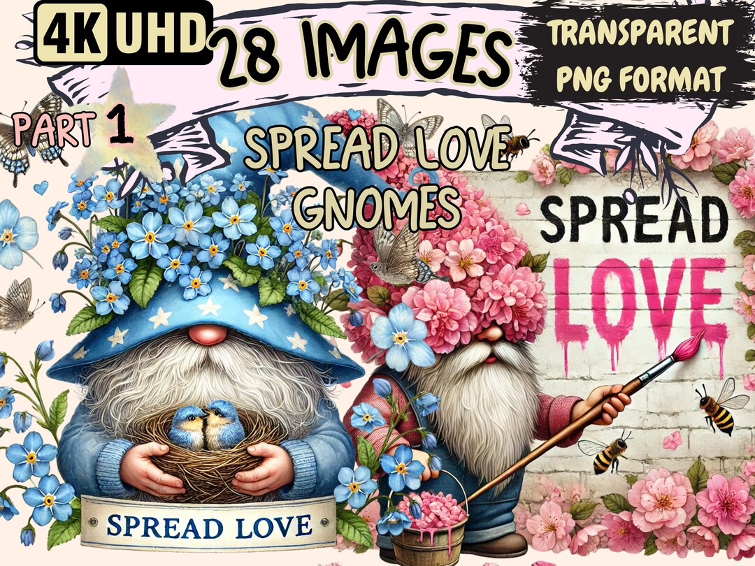 Spread Love Gnomes Clipart - 28 PNG Whimsical Gnome Graphics, Love ...