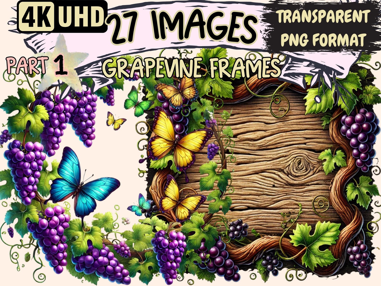 Grapevine Frames Clipart – 27 Vine-themed PNG Illustrations (digital ...
