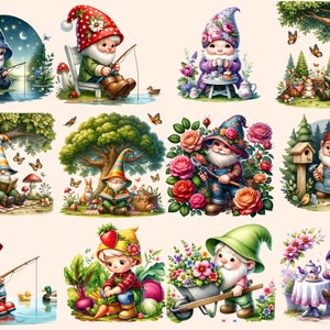 Garden Gnomes (P3) Clipart Bundle - 32 PNG Springtime Gardener Gnome ...