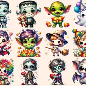 Little Halloween Monsters (P2) Clipart - 21 PNG Cute Illustrations ...