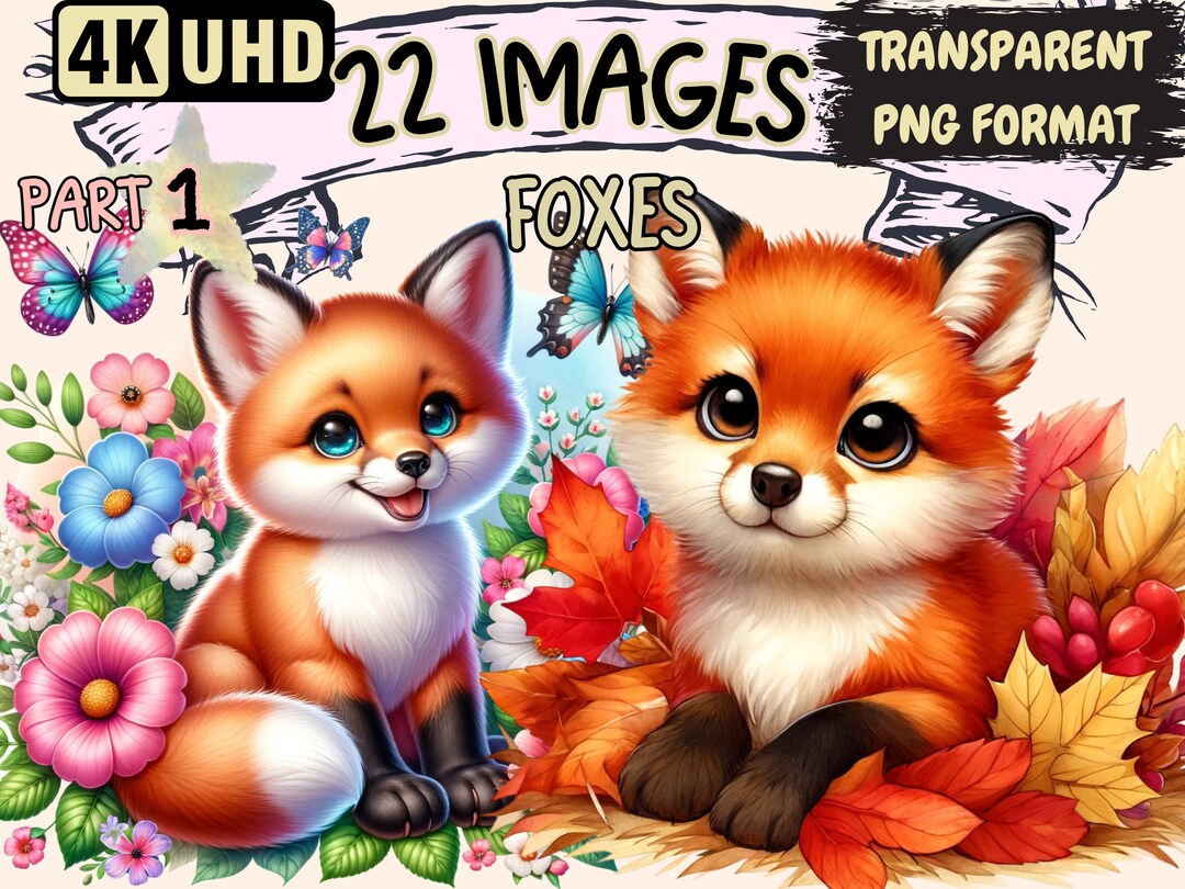 Foxes Clipart - 22 PNG Adorable Fox Graphics, Cute Woodland Printables ...