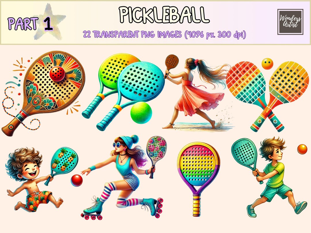 Pickleball Clipart - 22 PNG Sport Paddle Graphics, Fun Court ...