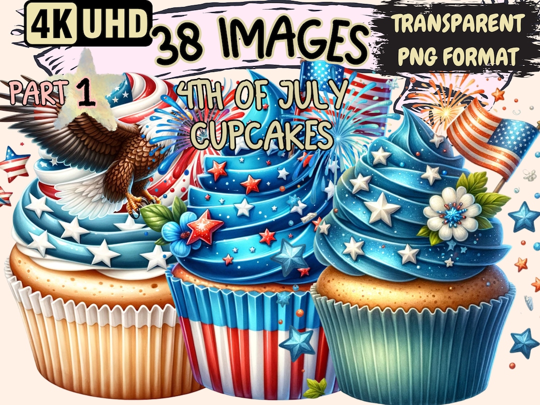 4th of July Cupcakes Clipart - 38 PNG Festive Cupcake Graphics ...