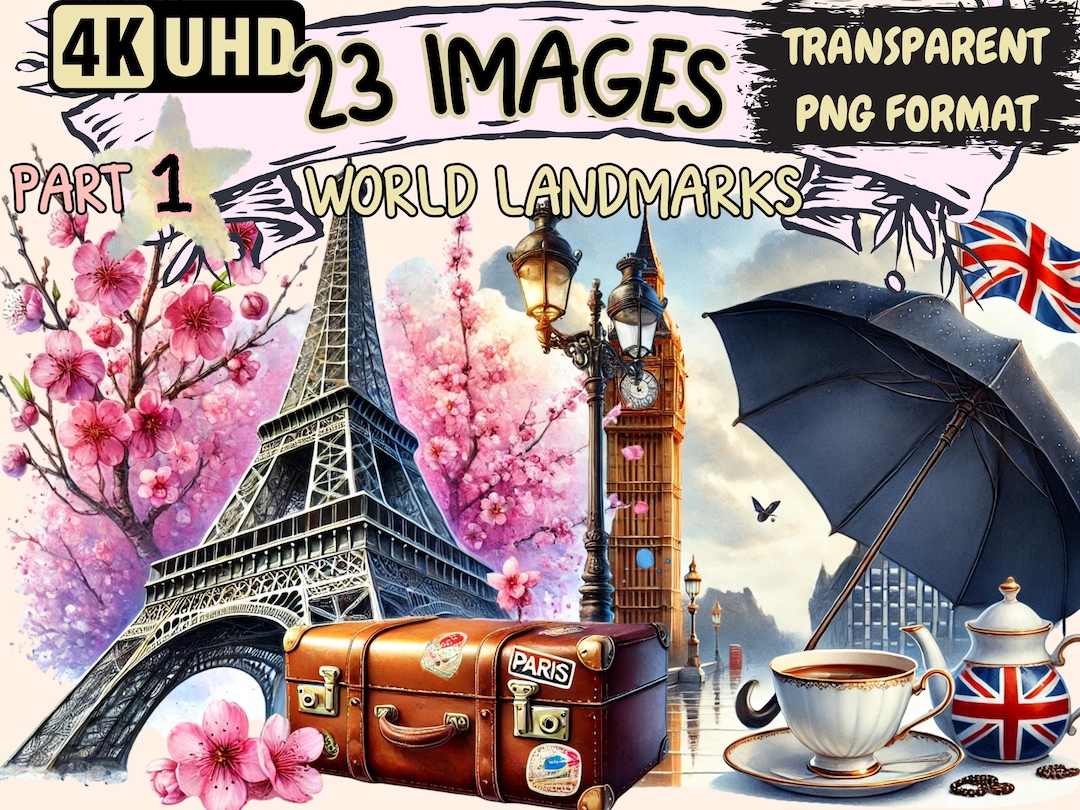 World Landmarks Clipart - 23 PNG Iconic Landmark Graphics, Travel ...
