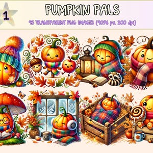 Pumpkin Pals Clipart - 45 PNG Cute Autumn Graphics, Friendly Fall ...