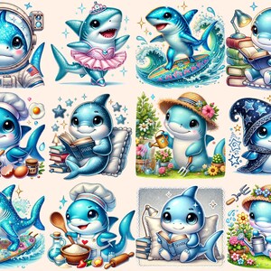 Baby Sharks (P2) Clipart - 25 PNG Cute Shark Illustrations, Adorable ...