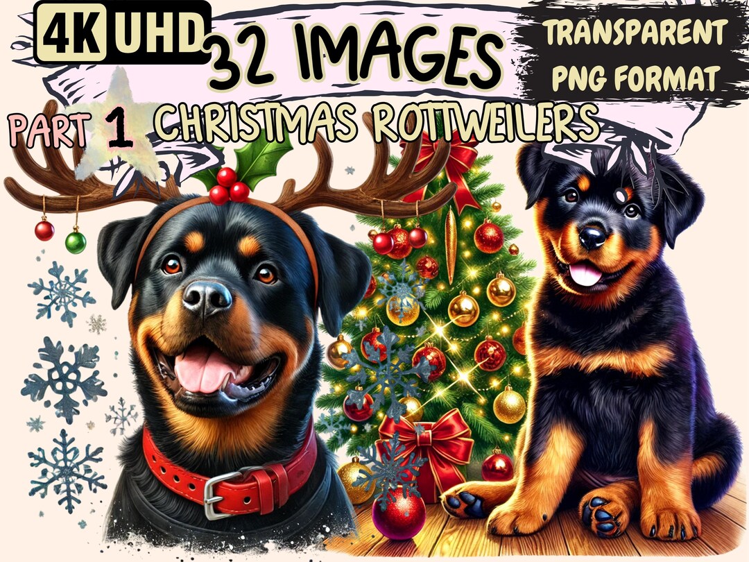 Christmas Rottweilers Clipart - 32 PNG Festive Dog Illustrations ...