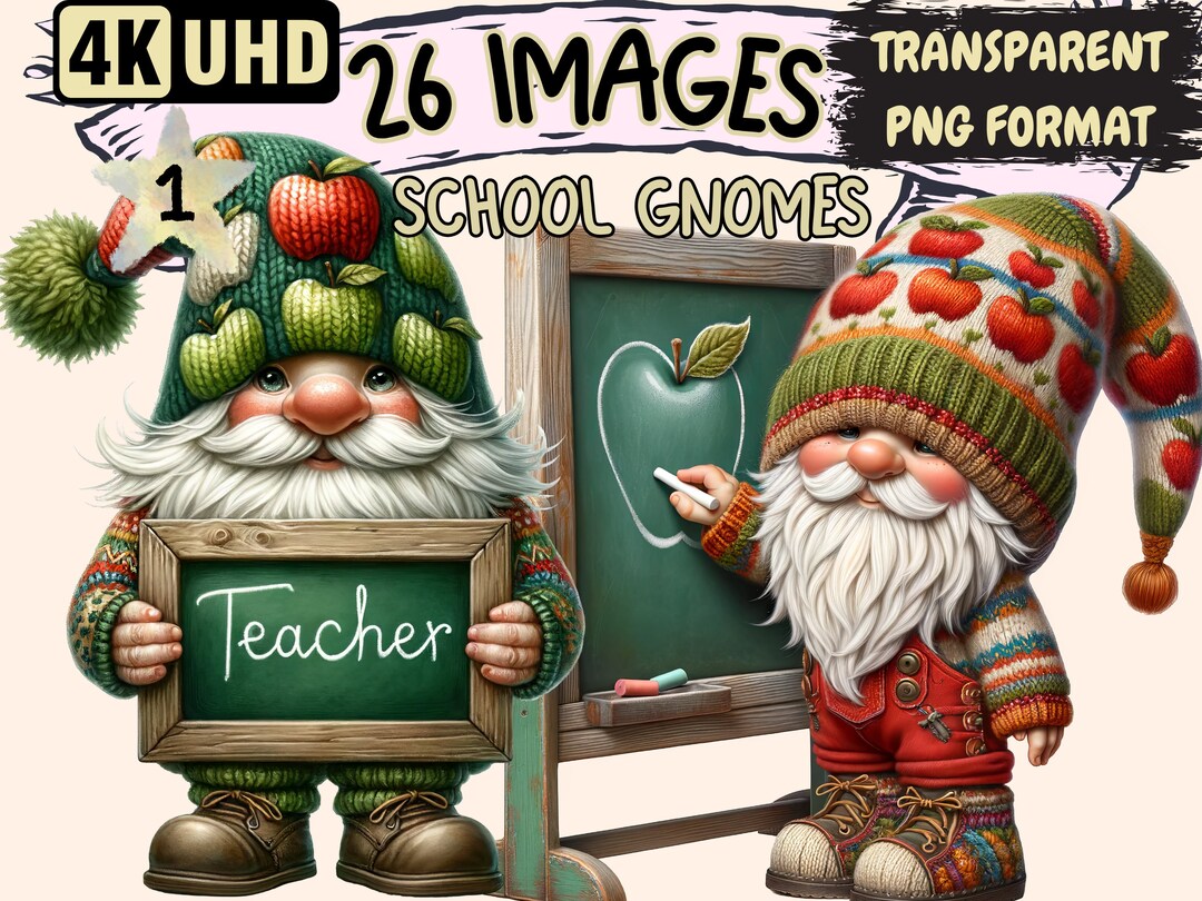 School Gnomes Clipart - 26 PNG Teacher Gnome Back to School Graphics ...