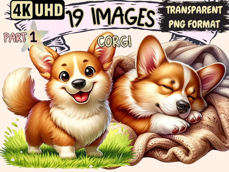Corgi Clipart Bundle 19 PNG Cute Baby Dog Images, Adorable Little Pet ...