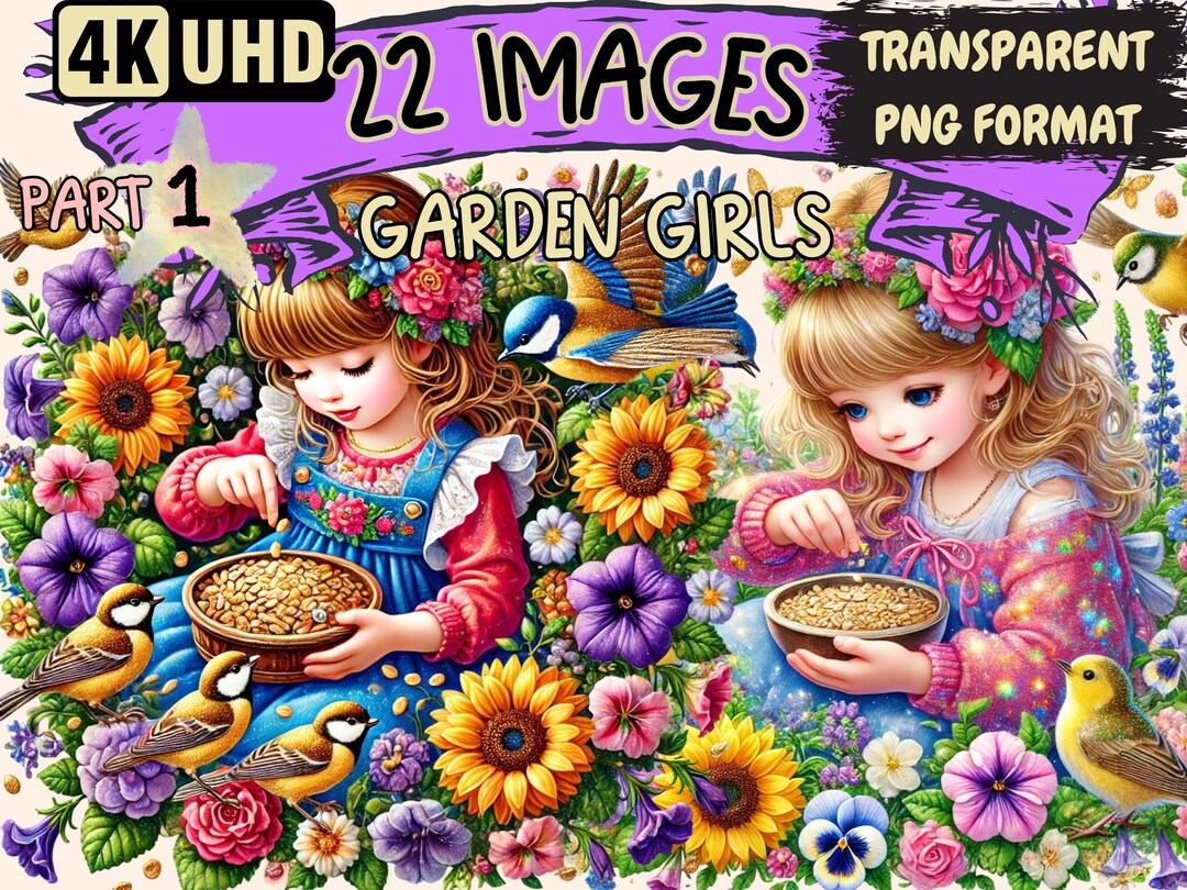 Garden Girls Clipart - 22 PNG Floral Child Illustrations, Girl ...