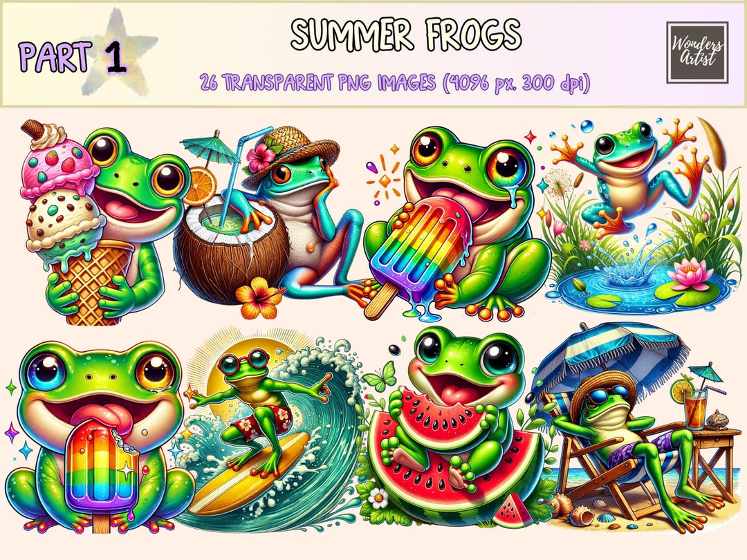 Summer Frogs Clipart - 26 PNG Cute Amphibian Graphics, Fun Pond ...