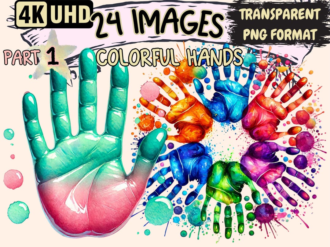 Colorful Hands Clipart - 24 PNG Vibrant Hand Illustrations, Creative ...