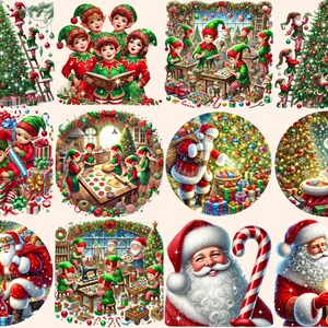 Santa & Elves Clipart - 23 PNG Festive Holiday Illustrations, Christmas ...