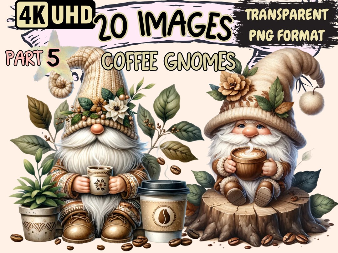 Coffee Gnomes (P5) Clipart - 20 PNG Caffeine Gnome Graphics, Cafe Latte ...