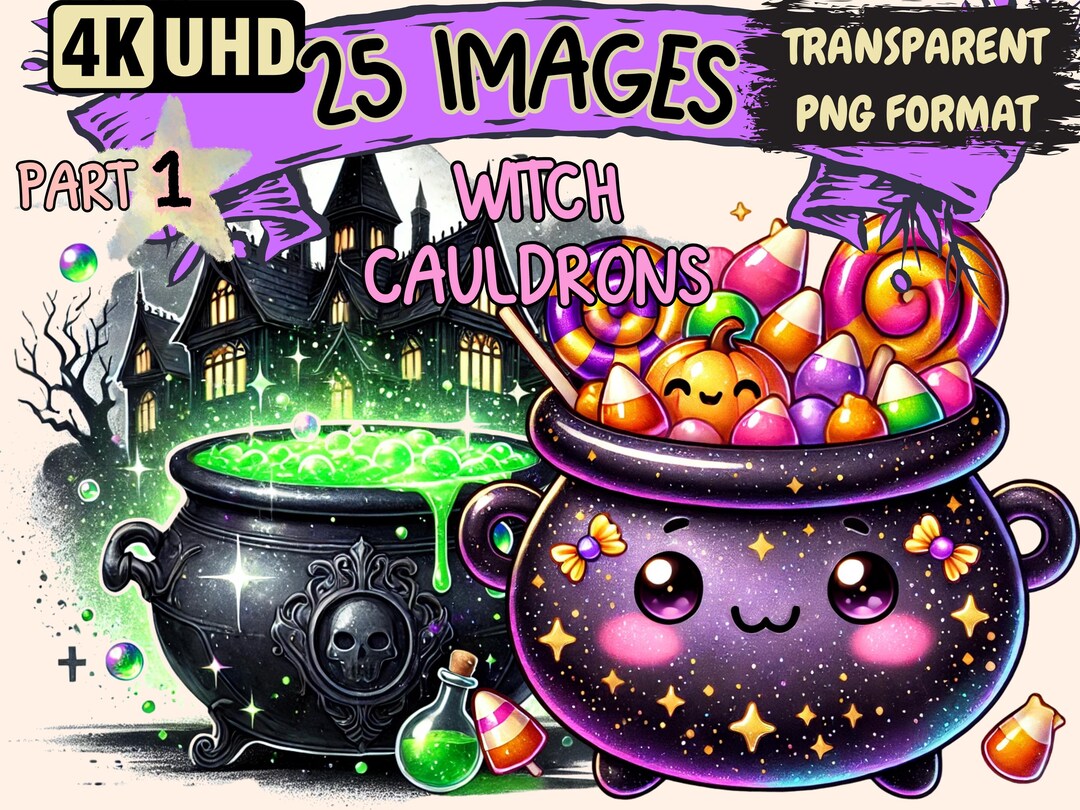 Witch Cauldrons Clipart - 25 PNG Spooky Potion Illustrations, Magical ...