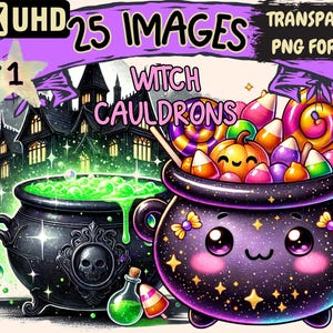Witch Cauldrons Clipart - 25 PNG Spooky Potion Illustrations, Magical ...