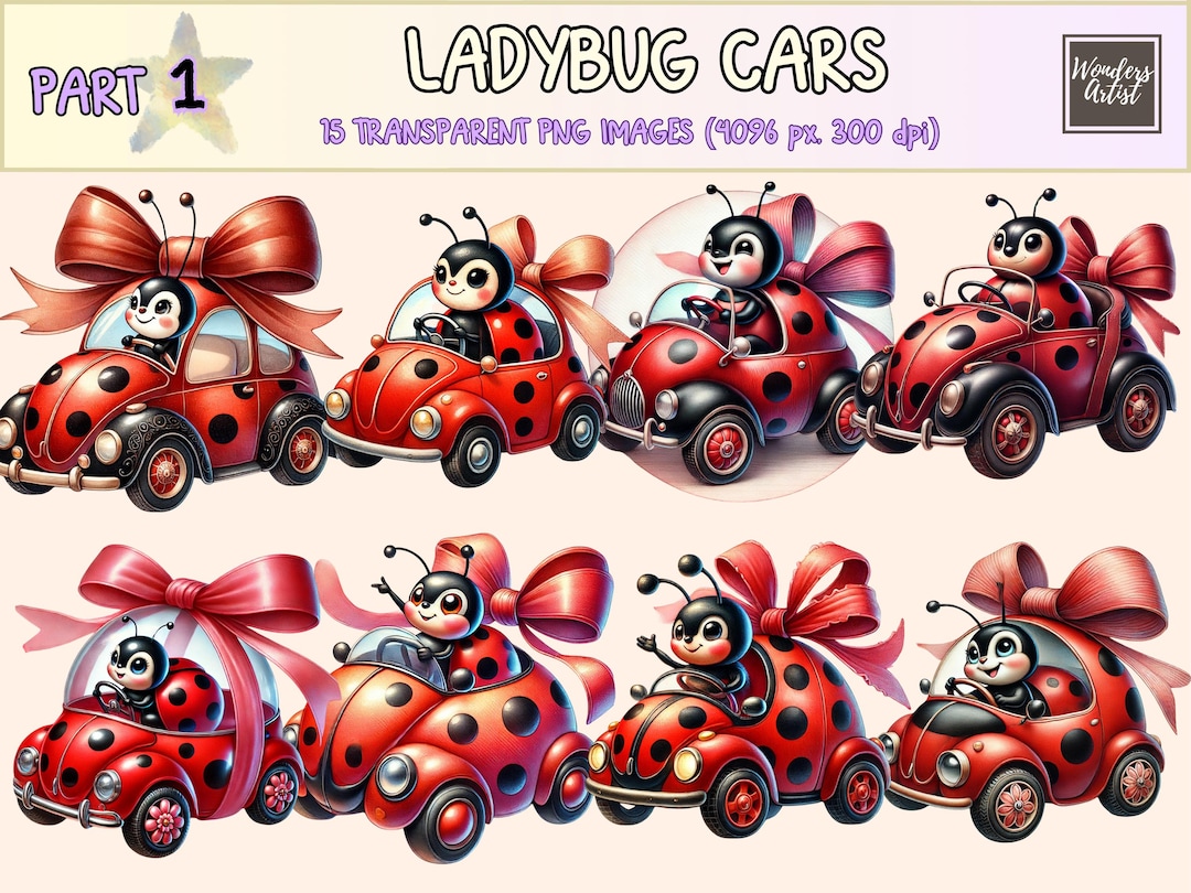 Ladybug Cars Clipart - 15 PNG Cute Adorable Buggy Graphics, Whimsical ...