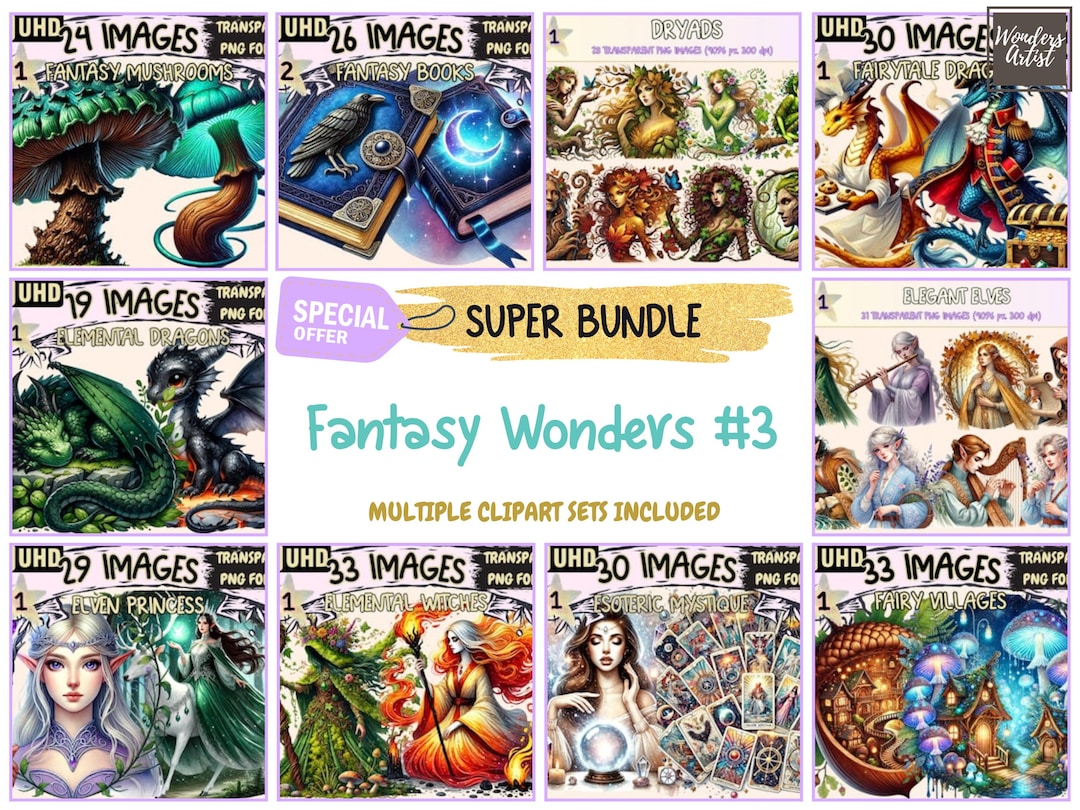 Fantasy Wonders Clipart Super Bundle – Watercolor Magic (digital ...