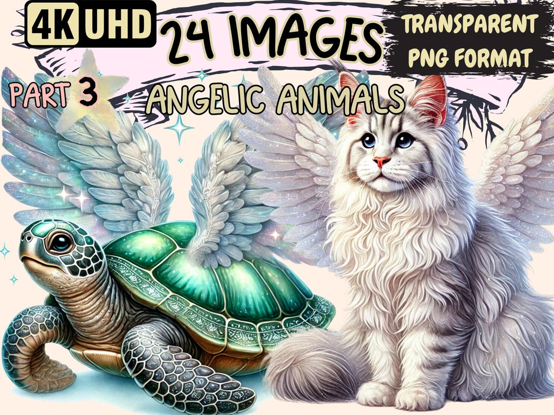 Angelic Animals (P3) Clipart - 24 PNG Heavenly Pets Illustrations ...