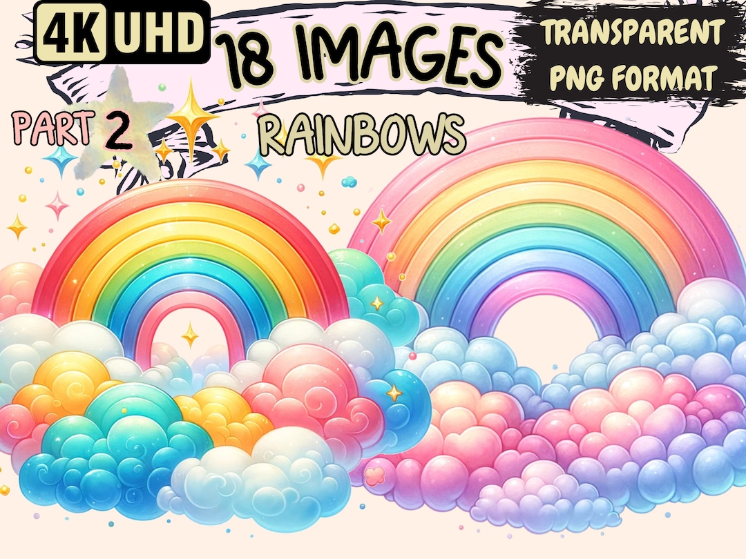 Colorful Rainbow Clipart – 18 PNG Graphics, Commercial Use (digital ...