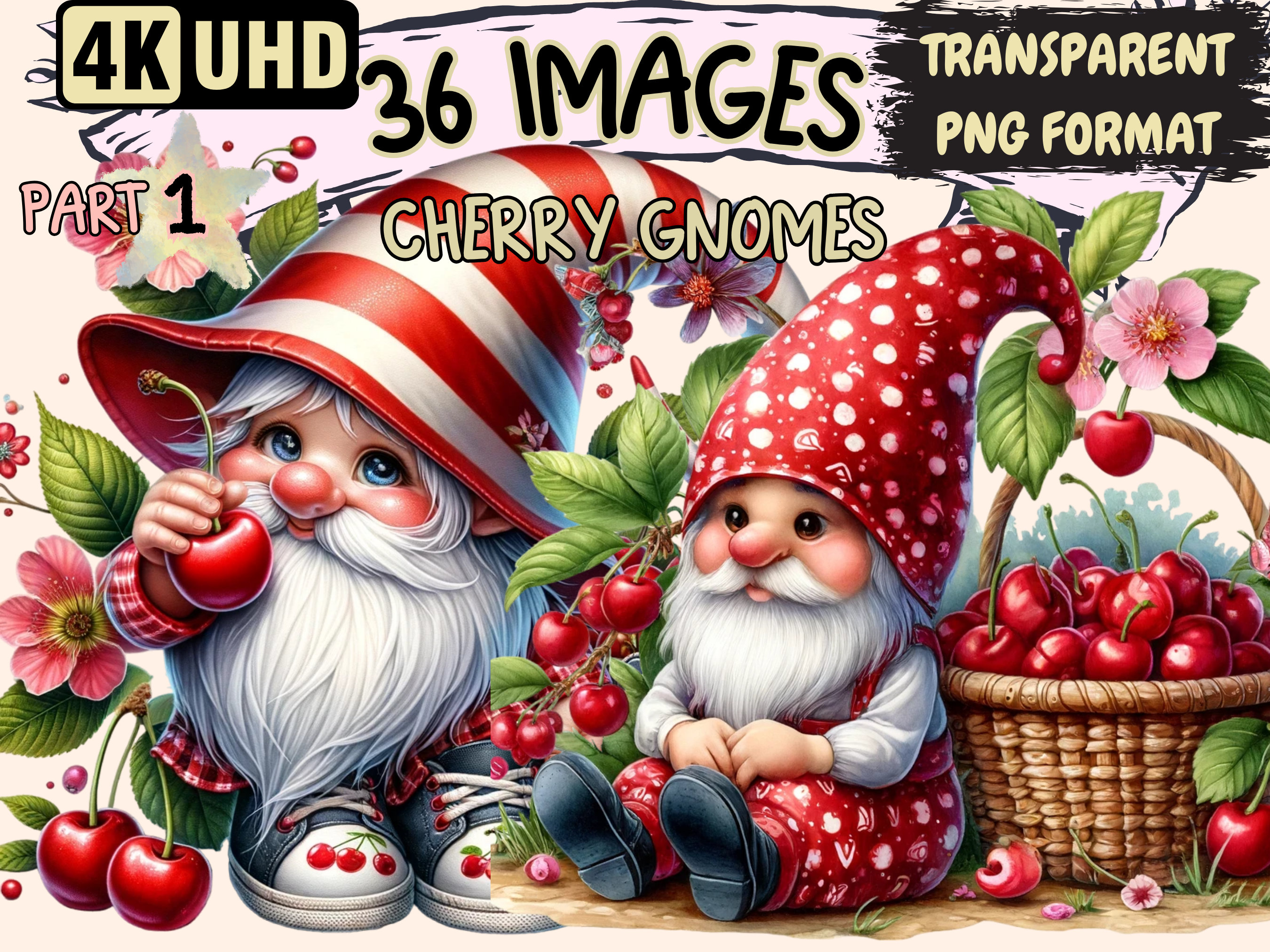 Cherry Gnomes Clipart Bundle 36 PNG Cherries Gnome Graphics, Adorable ...