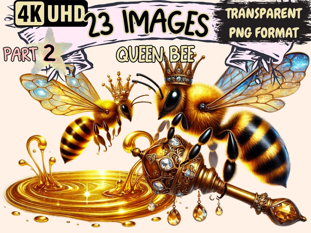Queen Bee (P2) Clipart - 23 PNG Cute Bee-themed Graphics, Royal Bee ...