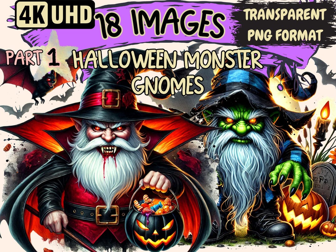 Halloween Monster Gnomes Clipart - 18 PNG Spooky Gnome Graphics, Creepy ...