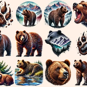 Grizzly Bears Clipart - 40 PNG Majestic Bear Illustrations, Wildlife ...
