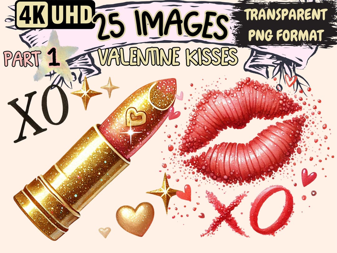 Valentine Kisses Clipart - 25 PNG Romantic Kiss Illustrations ...