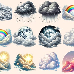 Clouds Clipart - 37 PNG Beautiful Sky Illustrations, Cloudy Rain ...