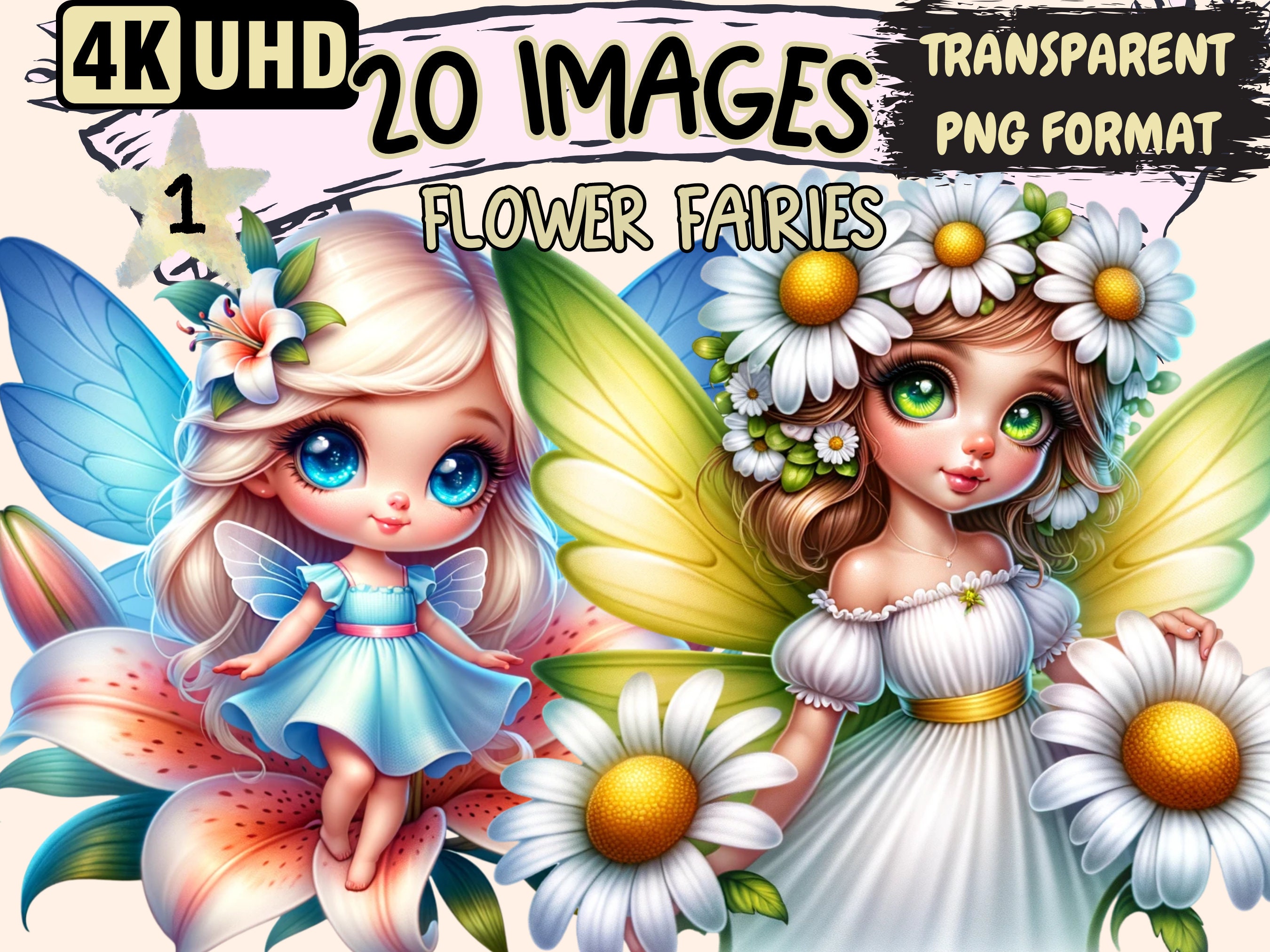 Flower Fairies Clipart Bundle 20 PNG Floral Fairy Graphics, Cute ...