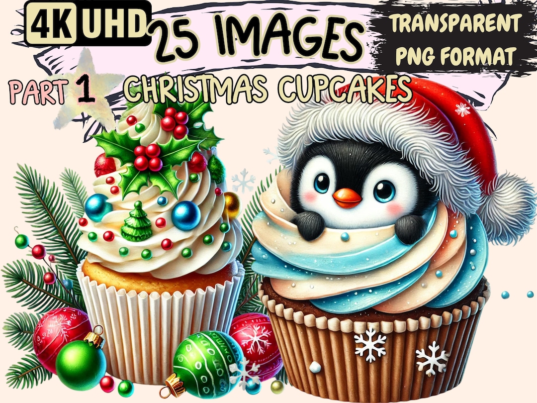 Christmas Cupcakes Clipart – Festive Holiday PNG Graphics (digital ...