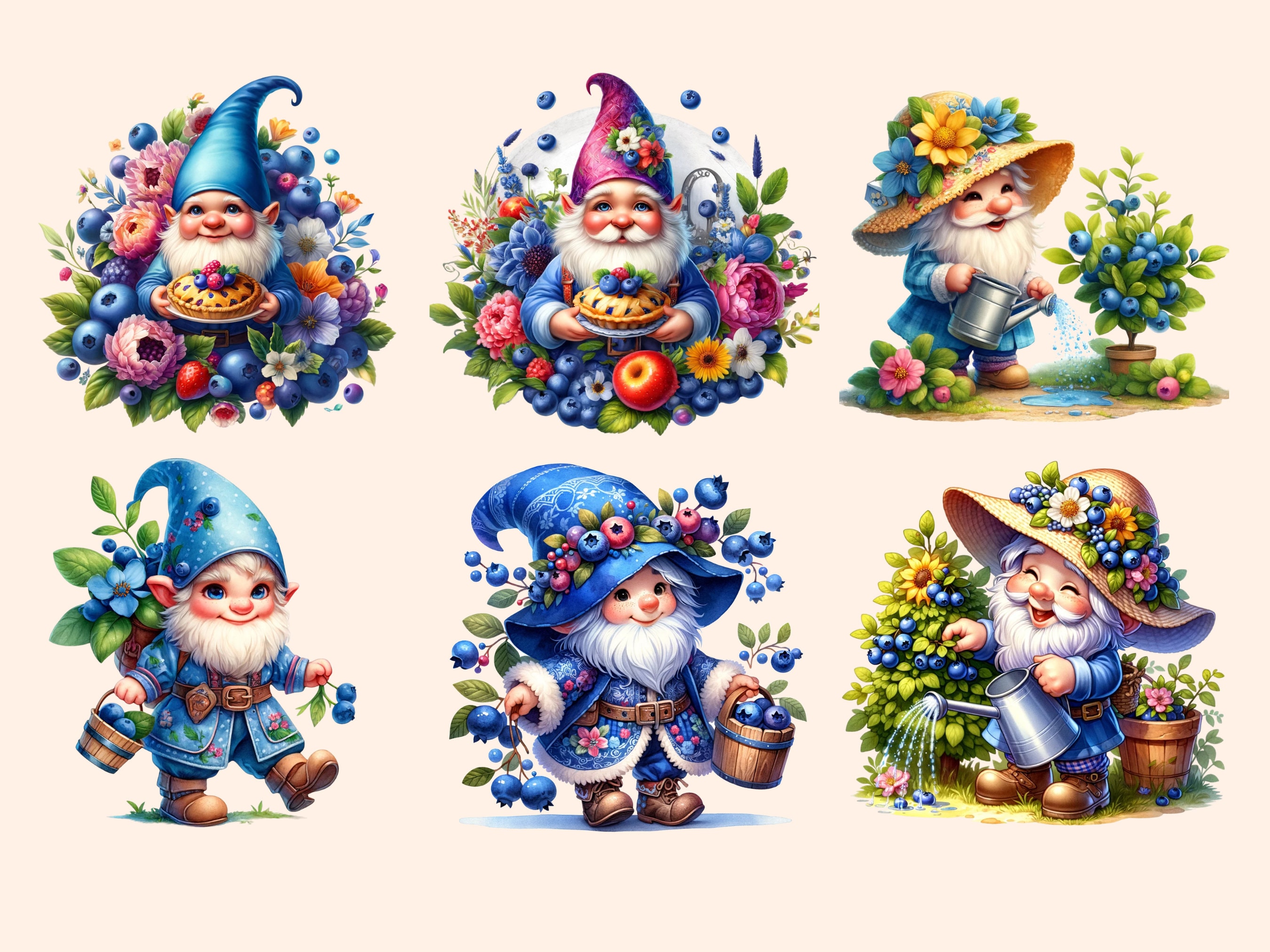 Blueberry Gnomes Clipart Bundle 30 PNG Cute Gnome Graphics, Adorable ...