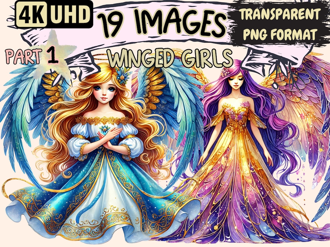 Winged Girls Clipart - 19 PNG Angelic Girl Illustrations, Woman Fantasy ...