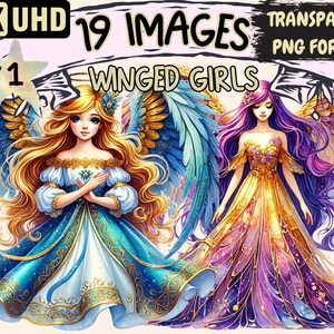 Winged Girls Clipart 19 PNG Angelic Girl Illustrations, Woman Fantasy ...