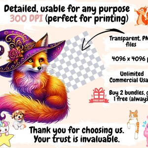 Witchy Foxes Clipart – Halloween PNG Graphics, Commercial Use (digital ...