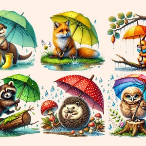 Rainy Day Animals Clipart – 30 PNG Illustrations (digital Download) - Etsy