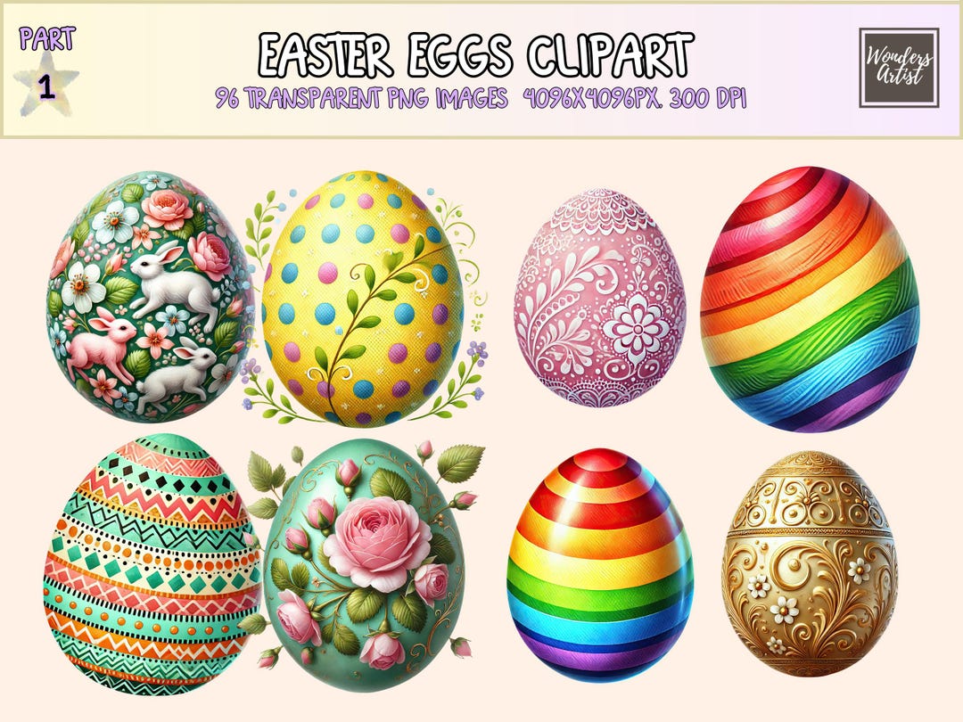 Easter Eggs Clipart – 96 Colorful Spring PNG Graphics (commercial Use ...